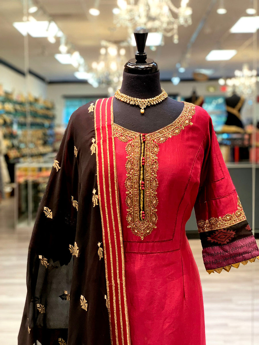 Deep Red Pyjami Suit – Bombay Collection Ltd.